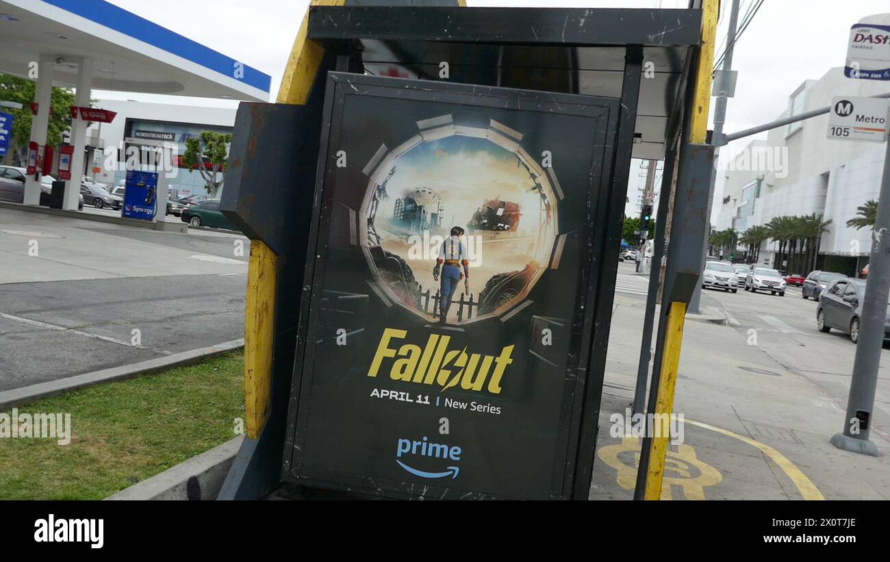 Los Angeles, California, USA 12th April 2024 Fallout Bus Stop on April ...