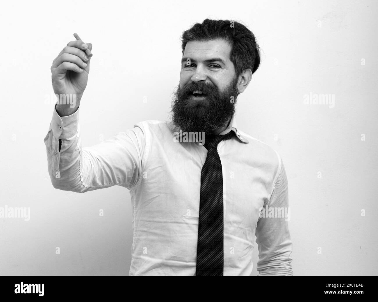 Creative man drawing, template. Man writing on a white wall mockup ...