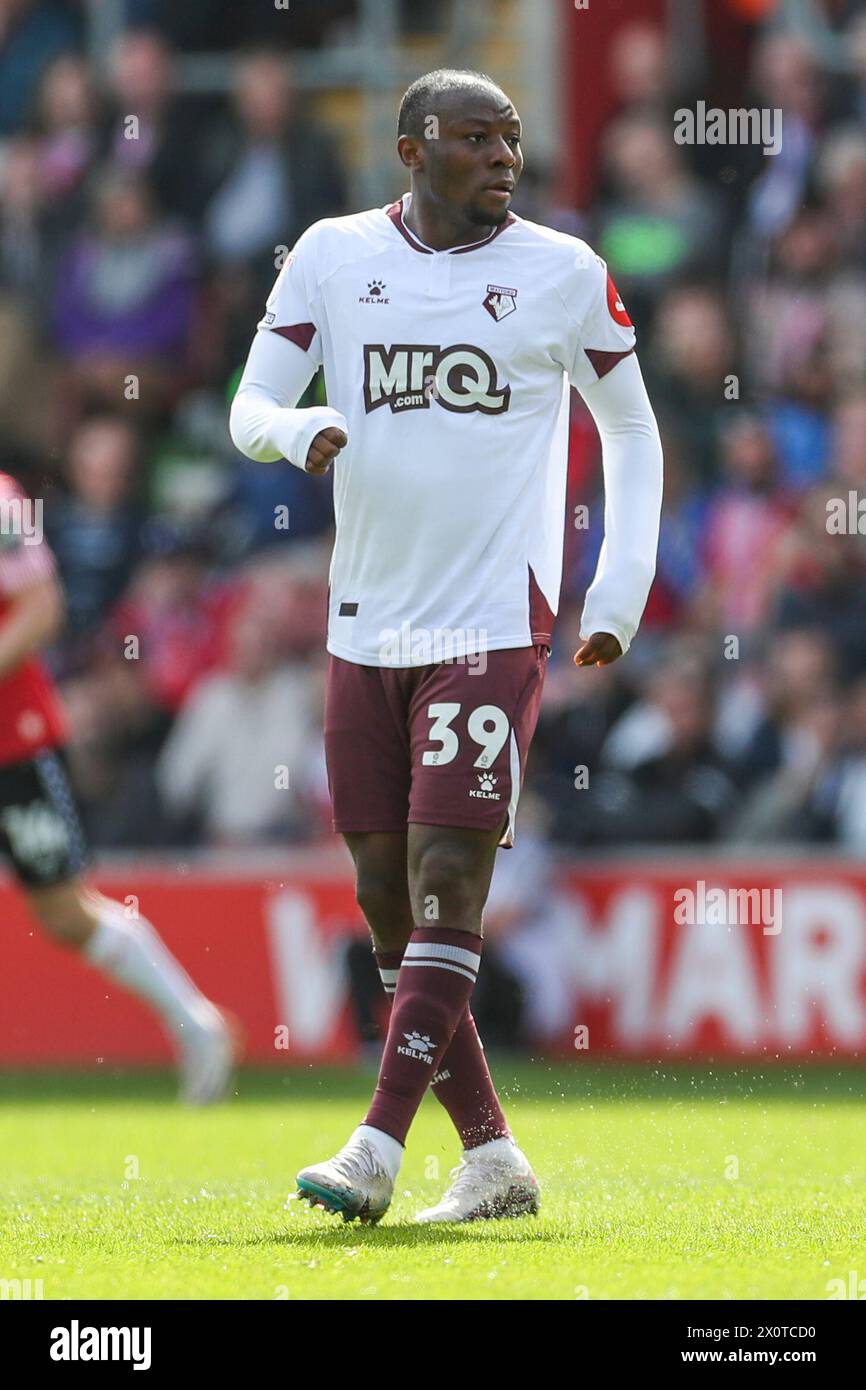 Southampton, UK. 13th Apr, 2024. Watford midfielder Edo Kayembe (39 ...