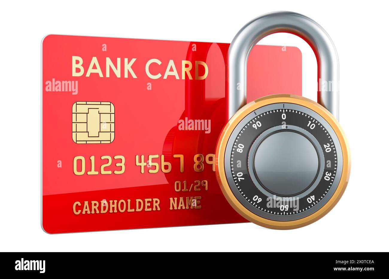 Credit bank card with padlock, security payment concept. 3D rendering ...