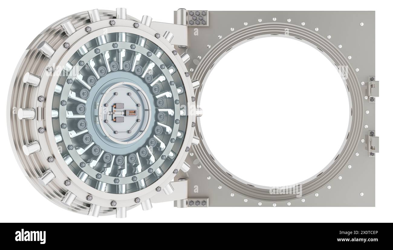 Empty opened bank vault door, 3D rendering isolated on white background Stock Photo - Alamy