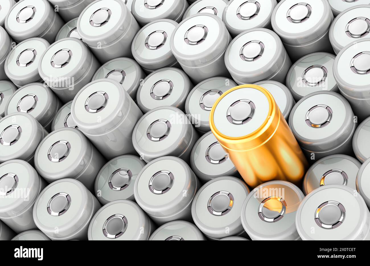 Background from silver AA batteries and one golden battery, 3D ...