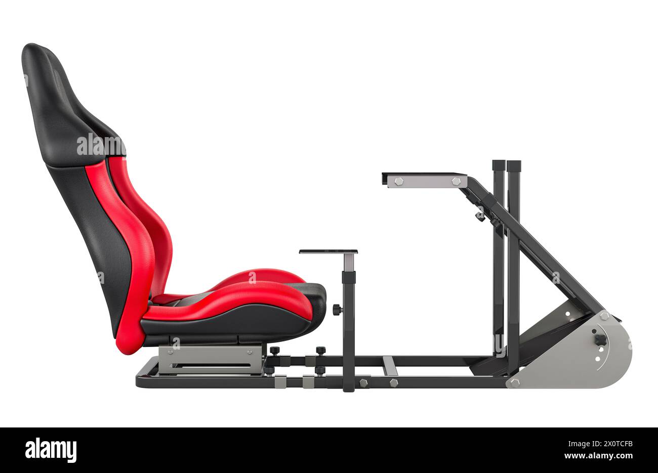 Racing simulator cockpit, side view. 3D rendering isolated on white ...