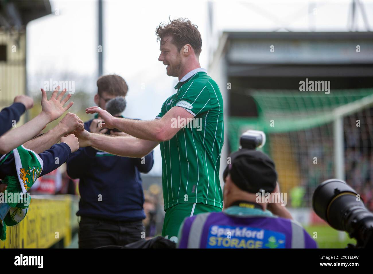 Alex Fisher of Yeovil Town celebrates Yeovil’s third during the ...