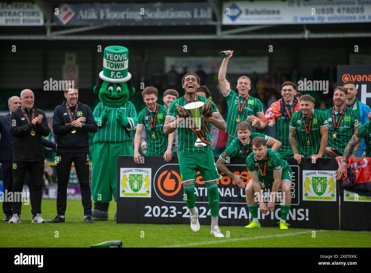 Yeovil Town Celebrate winning the National League South at Huish Park ...