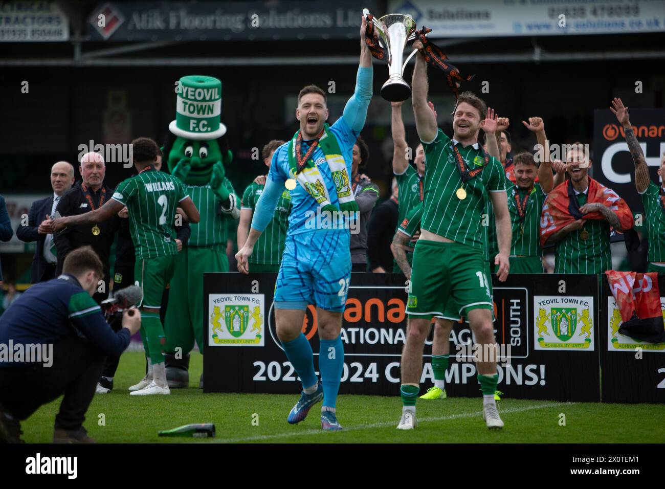 Yeovil Town Celebrate winning the National League South at Huish Park ...