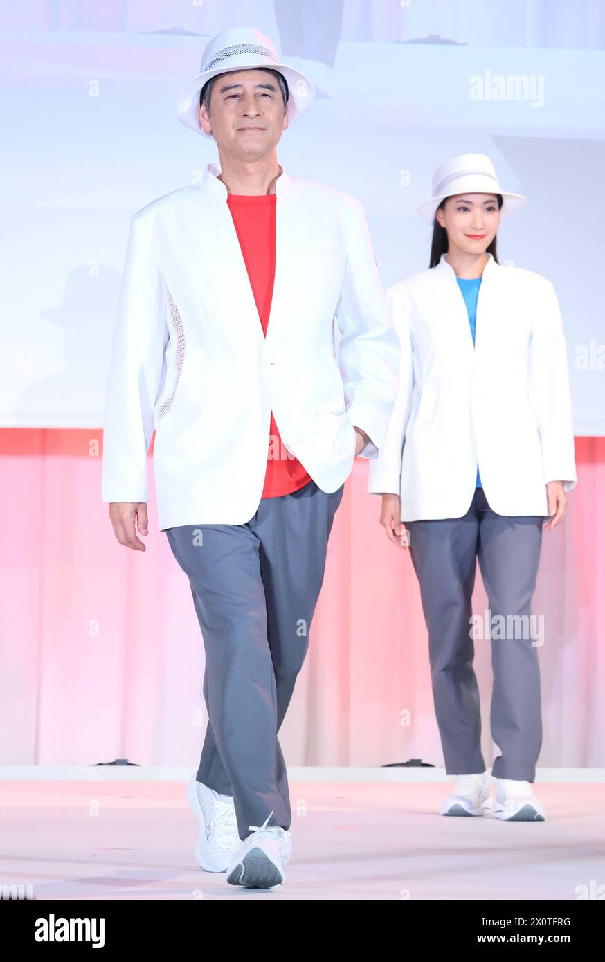 Tokyo, Japan. 13th Apr, 2024. Models display official uniforms of the ...