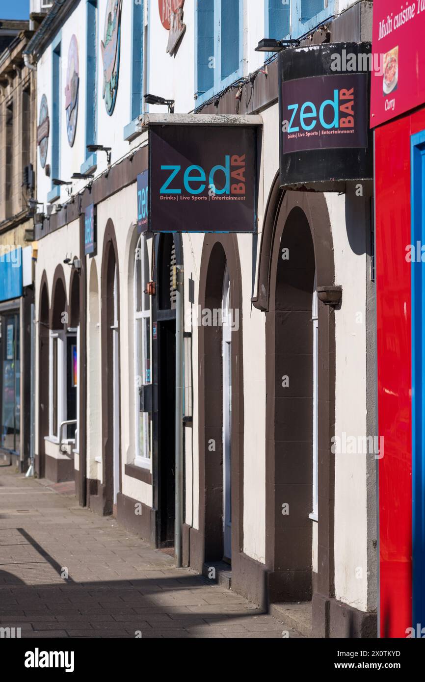 12 April 2024. High Street,Ellgin,Moray,Scotland. This is the exterior of the Zed Bar and other ...