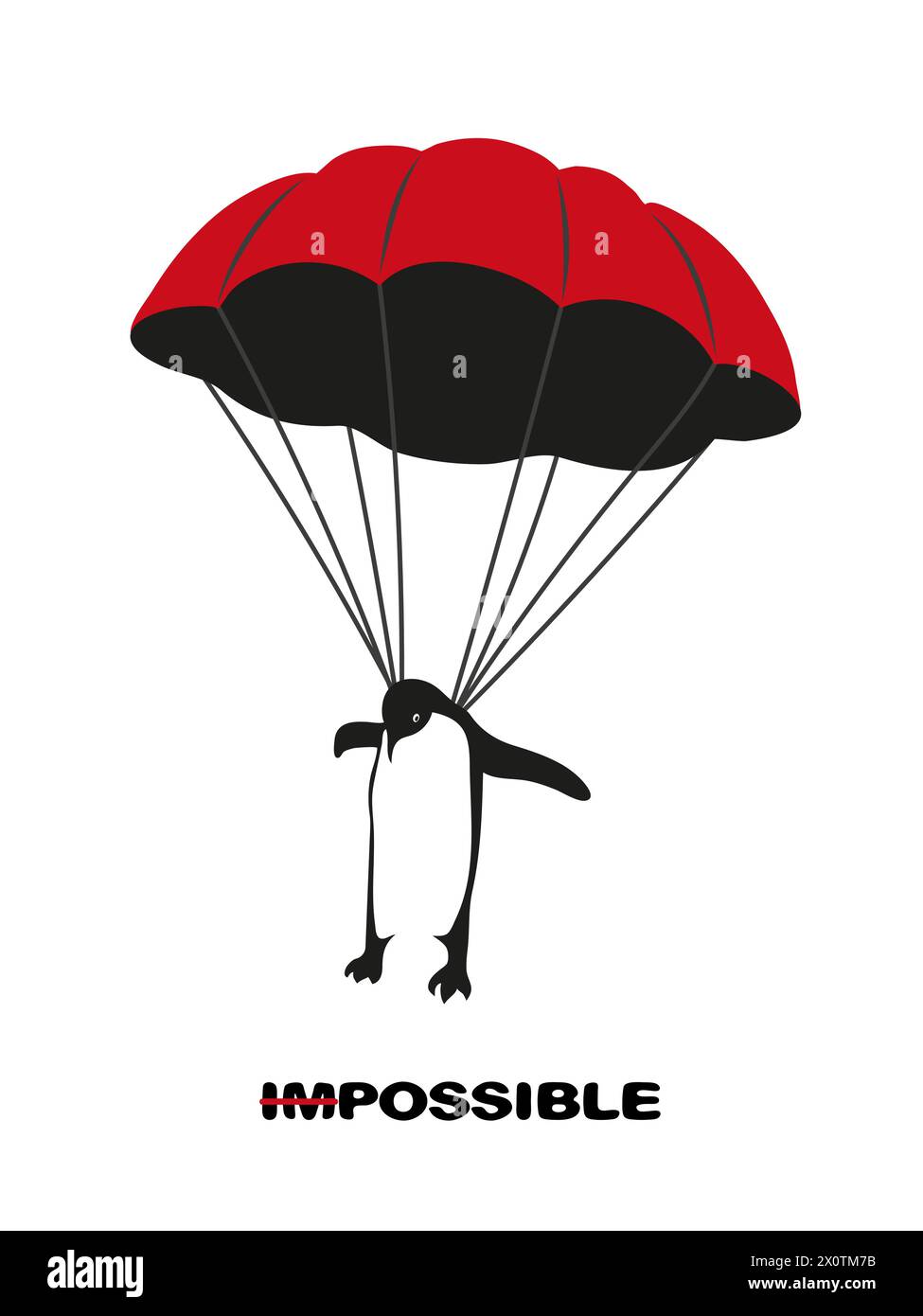 Flying penguin with parachute. Vector motivation illustration Stock ...