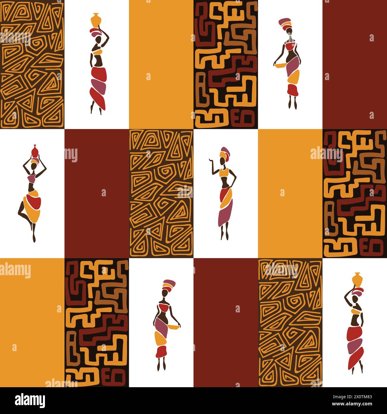 African seamless pattern with beautiful women. Vector ethnic print ...