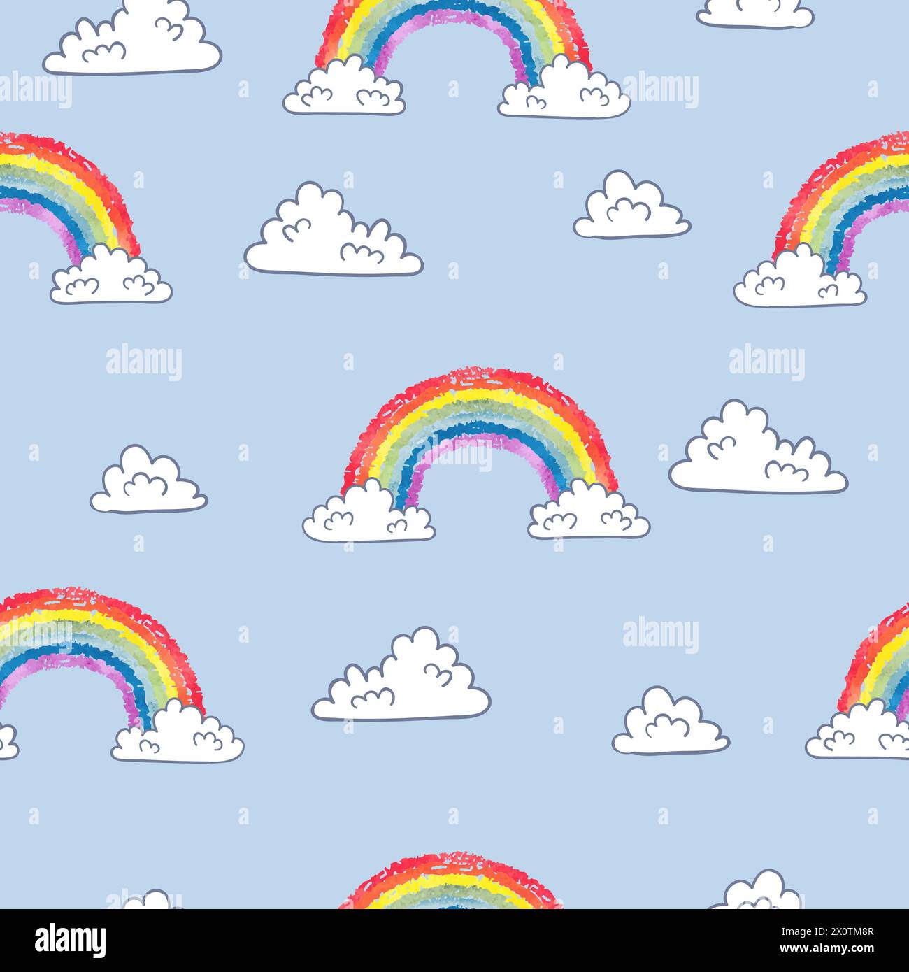 Rainbows and clouds seamless pattern. Colorful cartoon vector sky ...