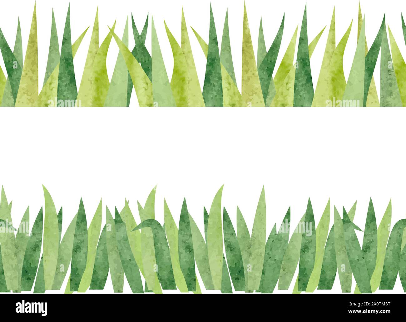 Hand drawn watercolor cartoon grass horizontal border. Vector lawn ...