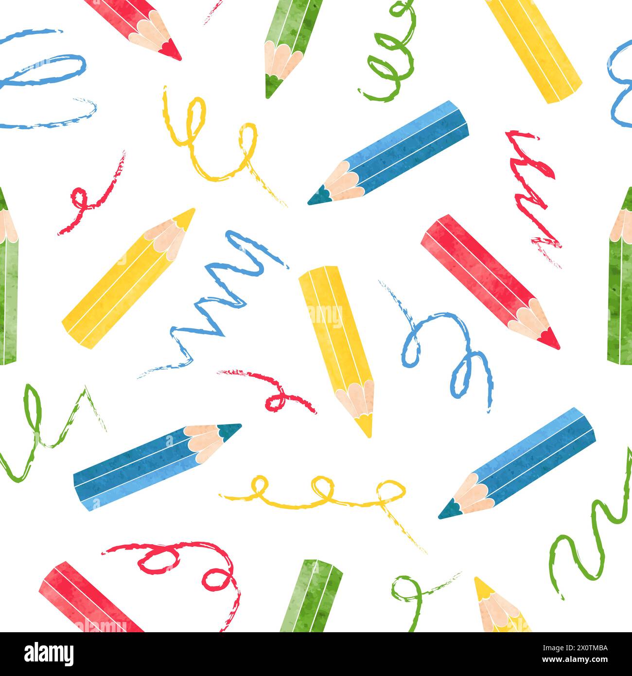 Children drawings pattern with colorful pencils. Seamless vector background for kids Stock ...