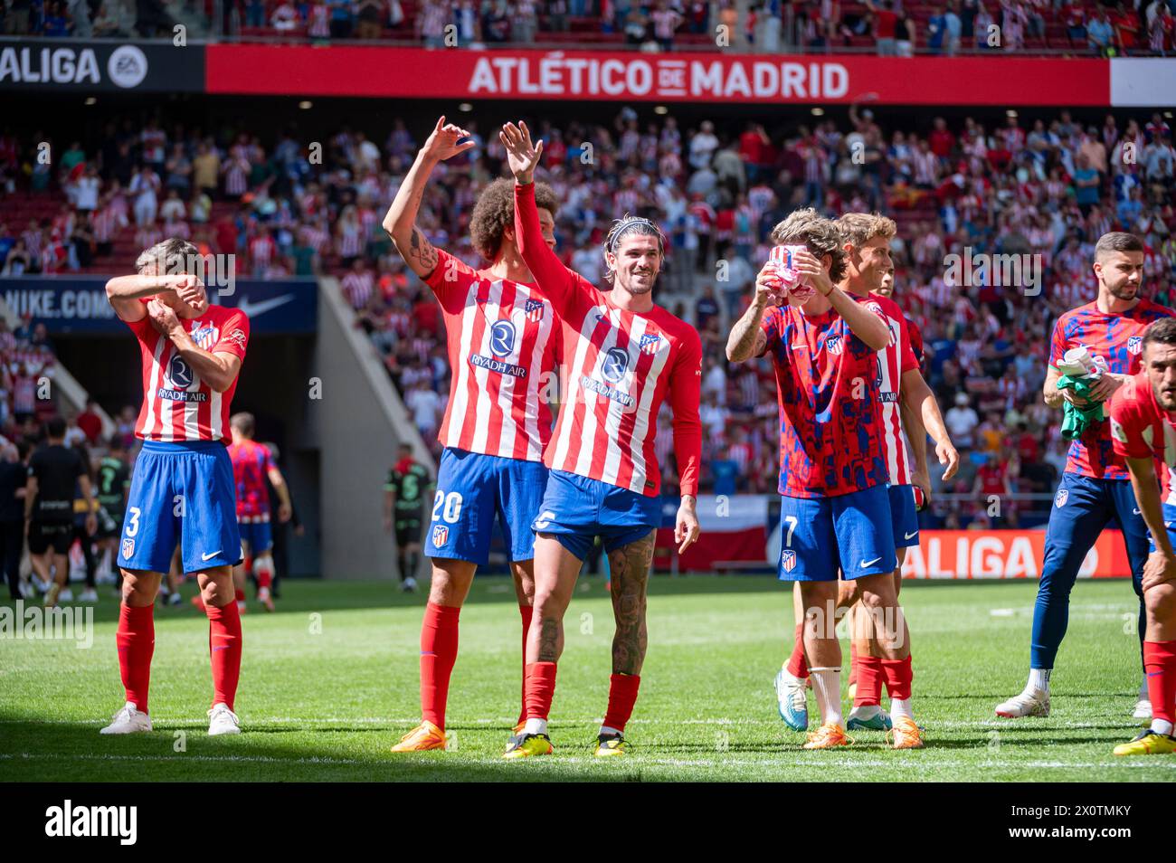 Madrid, Spain. 13th Apr, 2024. Atletico Madrid players (from L to R ...