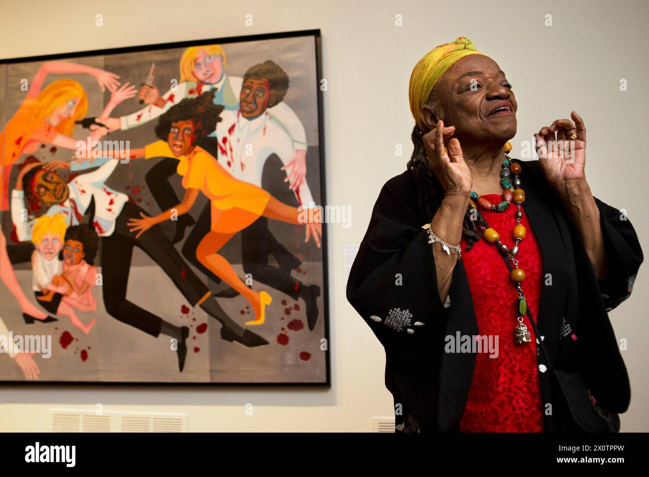 FILE - Artist Faith Ringgold talks about her artwork in front of her ...