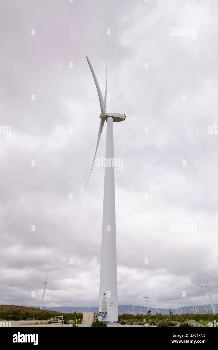 Wind turbines in the high Mojave desert of Kern County north-west of ...