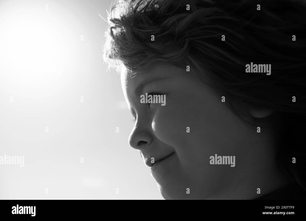 Portrait of little boy. Concept of kids profile face close-up. Head ...