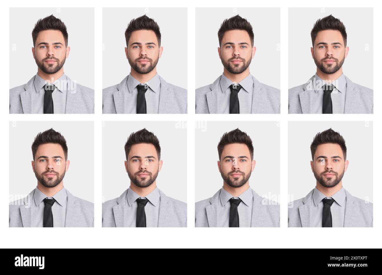 Passport photo, collage. Man on white background, set of photos Stock ...