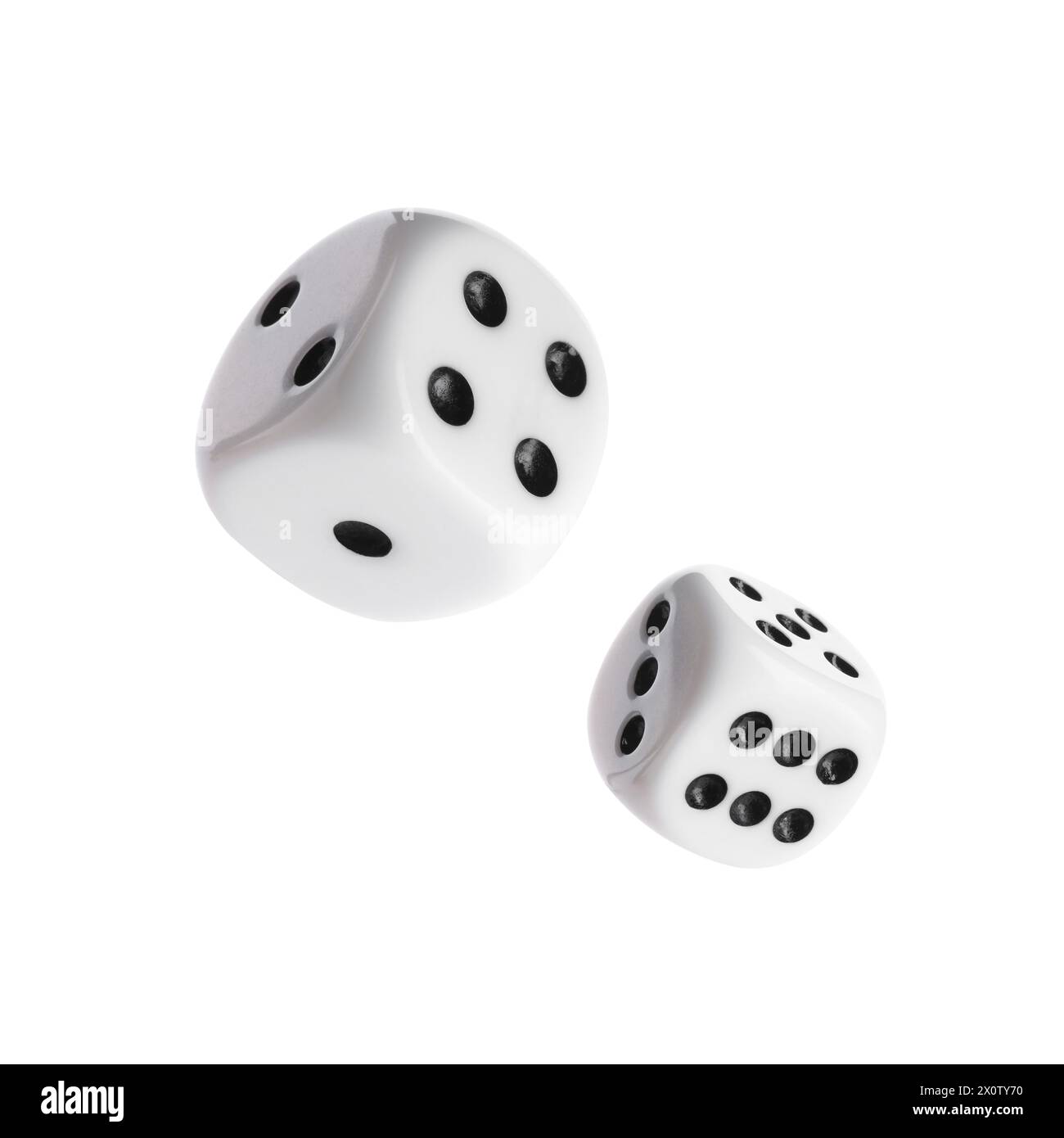 Two dice in air on white background Stock Photo - Alamy