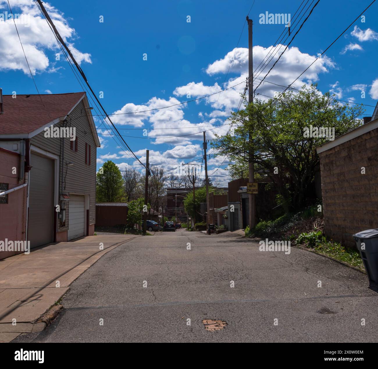 An empty alley in a residential neighborhood in Swissvale, Pennsylvania ...