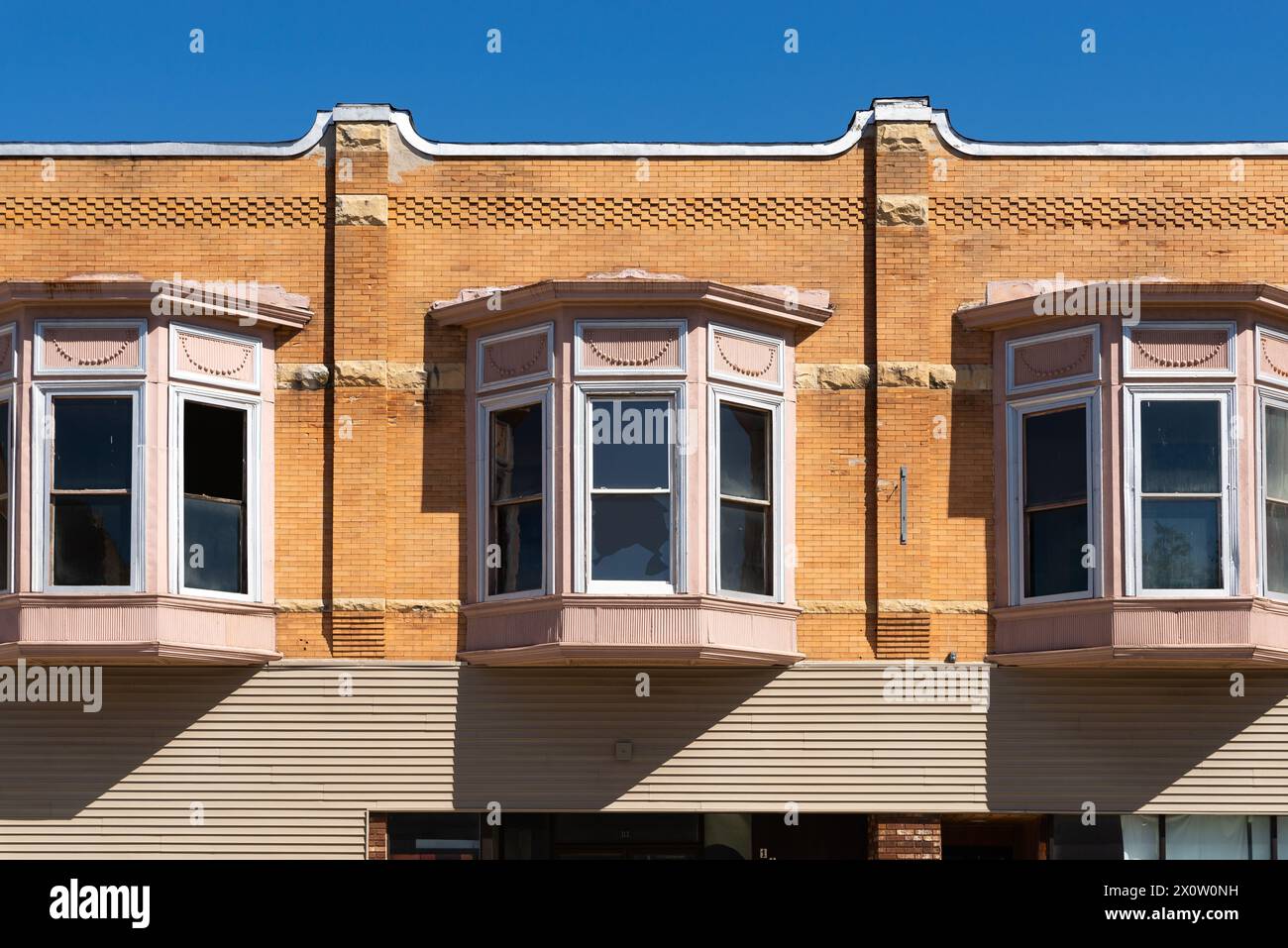 Exterior wall and windows of old downtown building in Marengo, Illinois ...