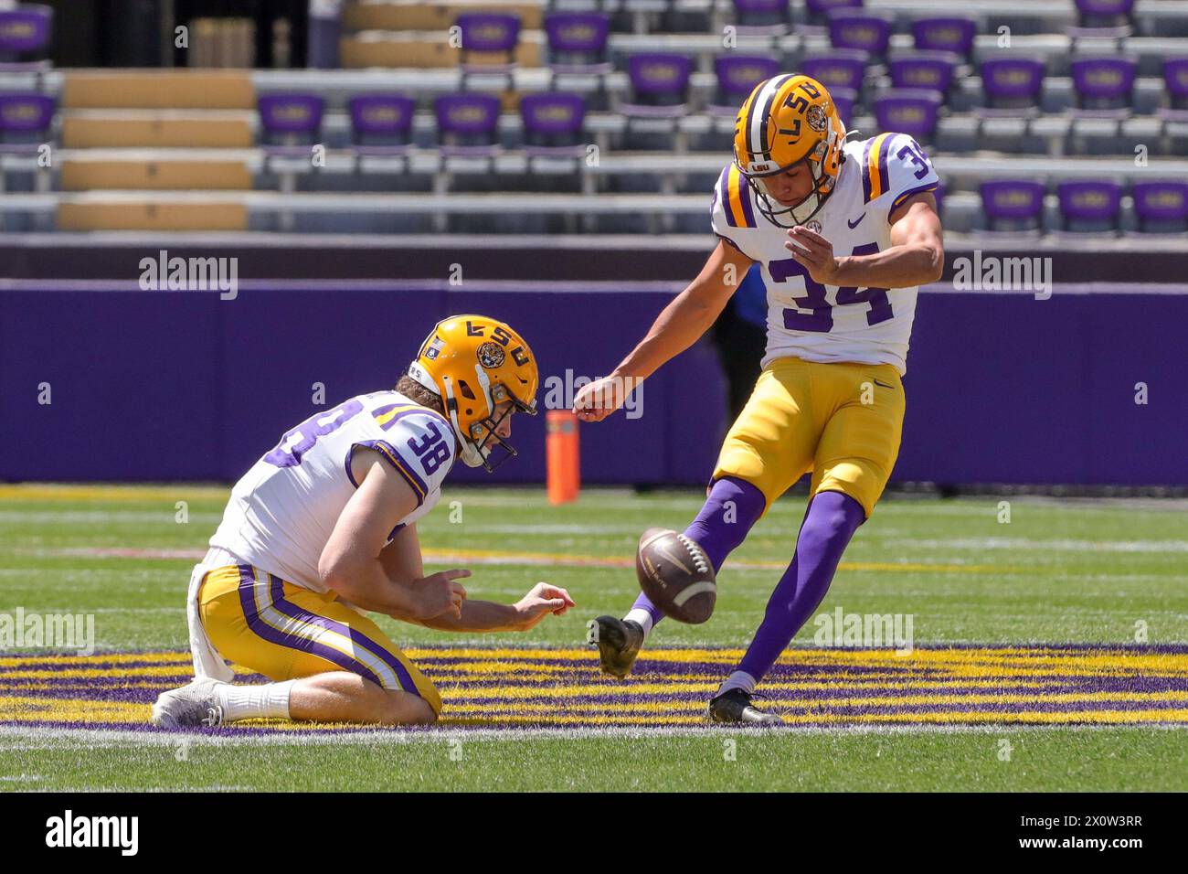 Baton Rouge, LA, USA. 13th Apr, 2024. LSU placekicker Damian Ramos (34 ...