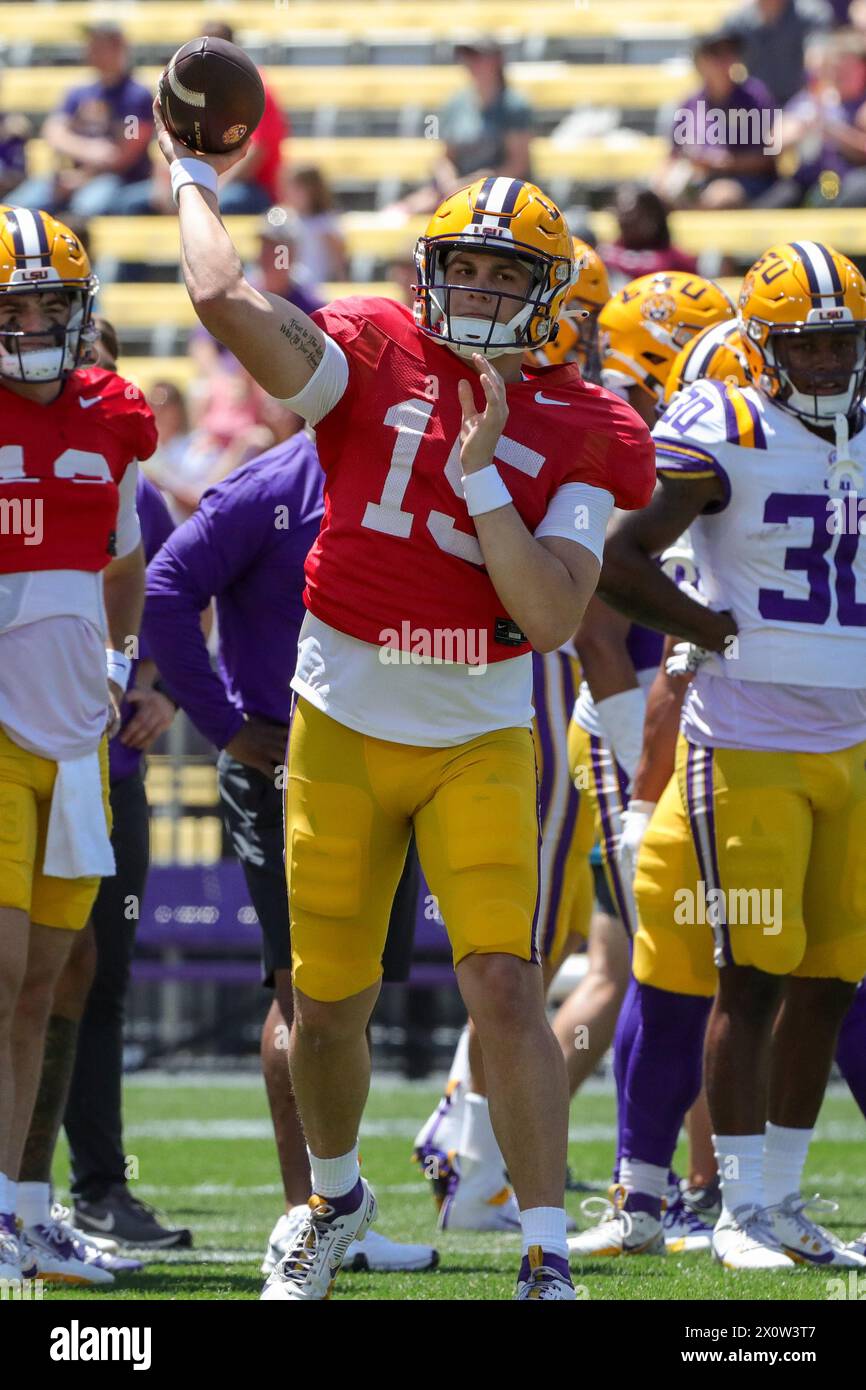 Baton Rouge, LA, USA. 13th Apr, 2024. LSU quarterback AJ Swann (15 ...