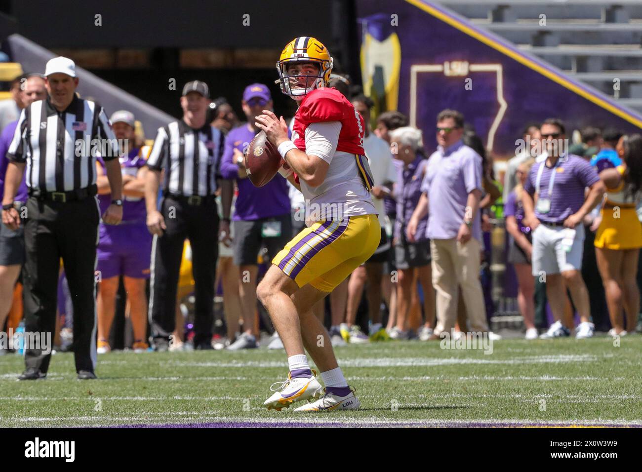 Baton Rouge, LA, USA. 13th Apr, 2024. LSU quarterback Garrett Nussmeier ...