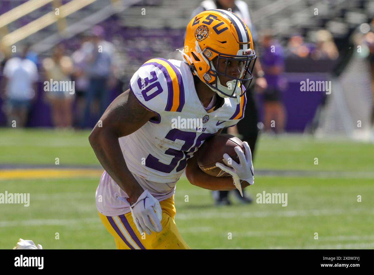 Baton Rouge, LA, USA. 13th Apr, 2024. LSU running back Malachi Lane (30 ...