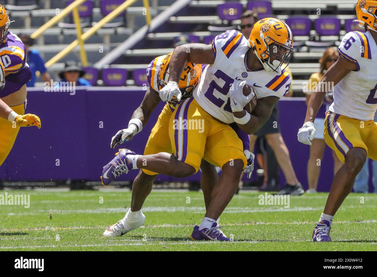 Baton Rouge, LA, USA. 13th Apr, 2024. LSU running back Kaleb Jackson ...