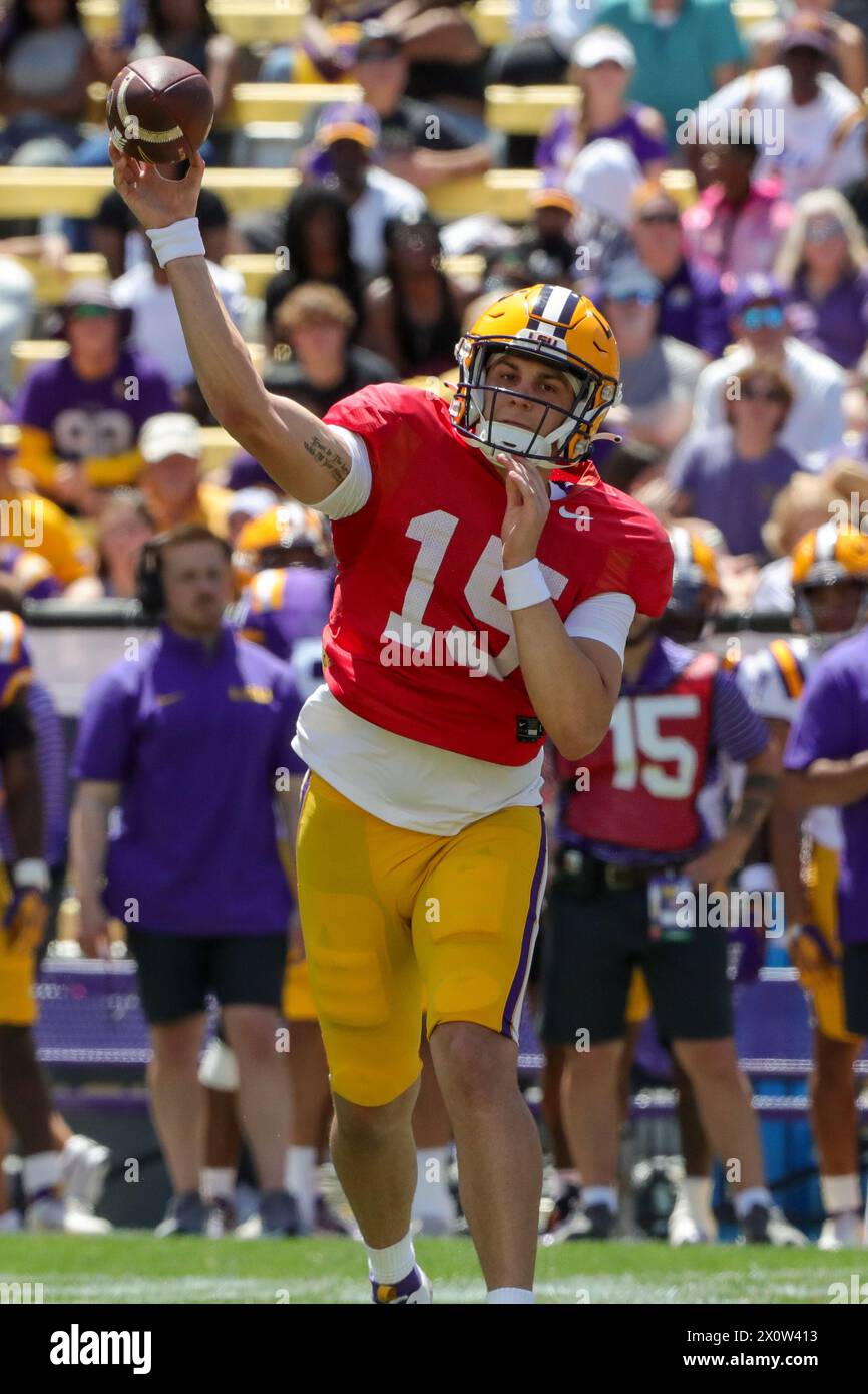 Baton Rouge, LA, USA. 13th Apr, 2024. LSU quarterback AJ Swann (15 ...