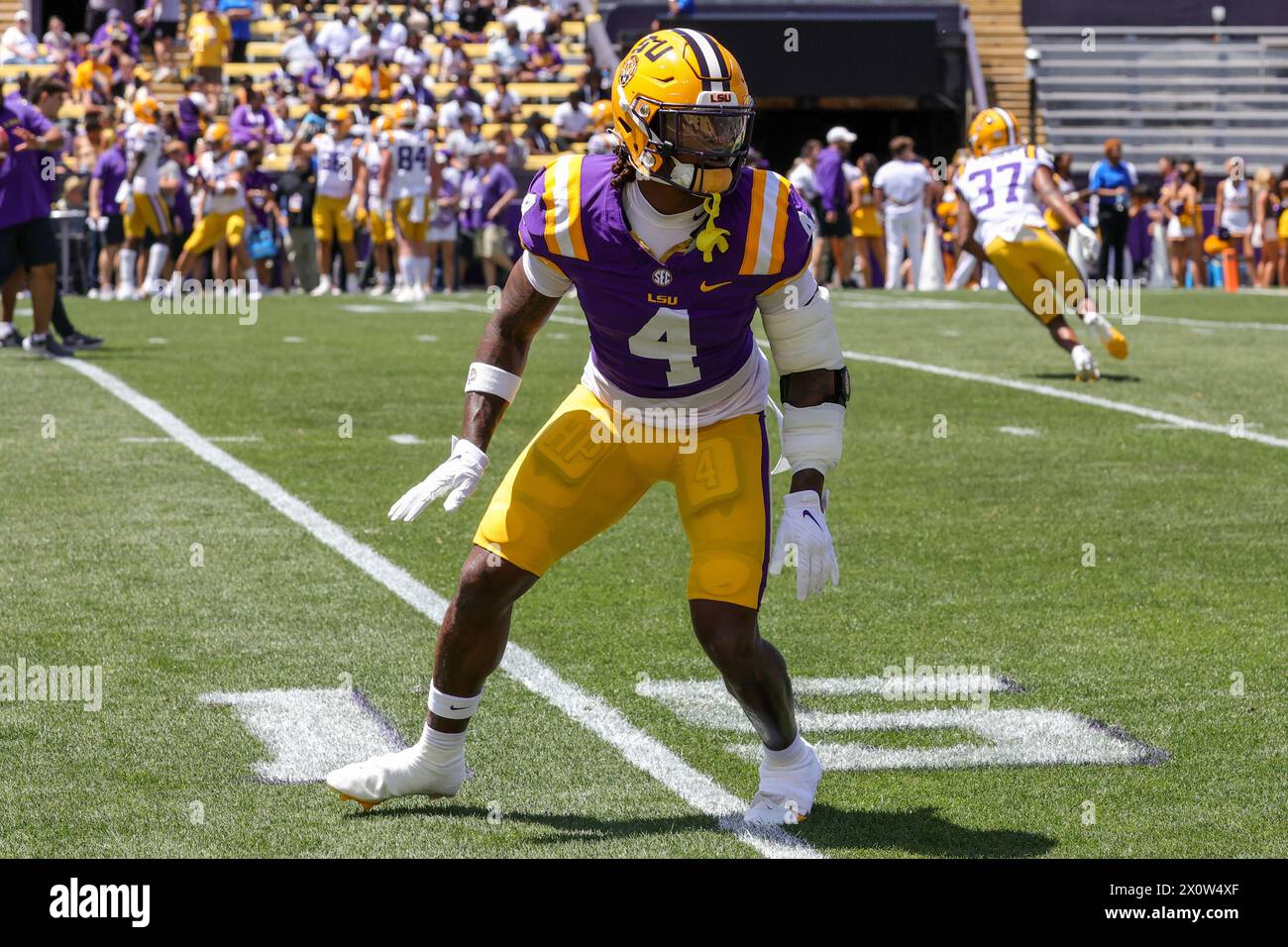 April 13, 2024: LSU linebacker Harold Perkins Jr. (4) goes through ...