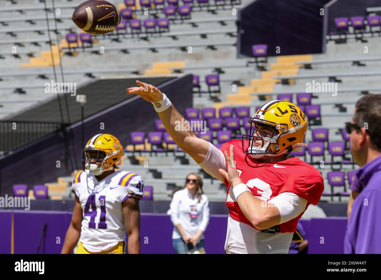 Baton Rouge, LA, USA. 13th Apr, 2024. LSU quarterback Garrett Nussmeier ...