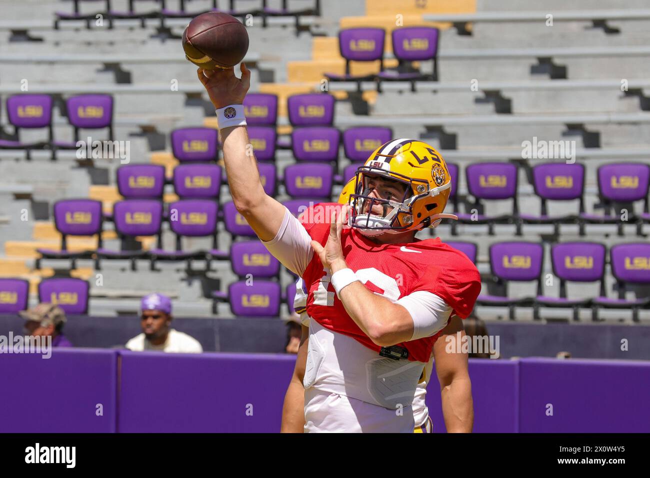 Baton Rouge, LA, USA. 13th Apr, 2024. LSU quarterback Garrett Nussmeier ...
