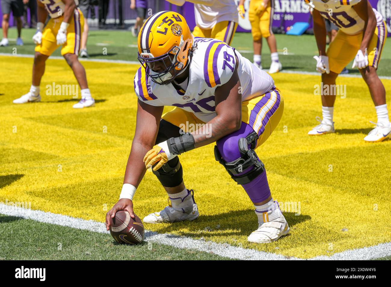 Baton Rouge, LA, USA. 13th Apr, 2024. LSU offensive lineman DJ Chester ...