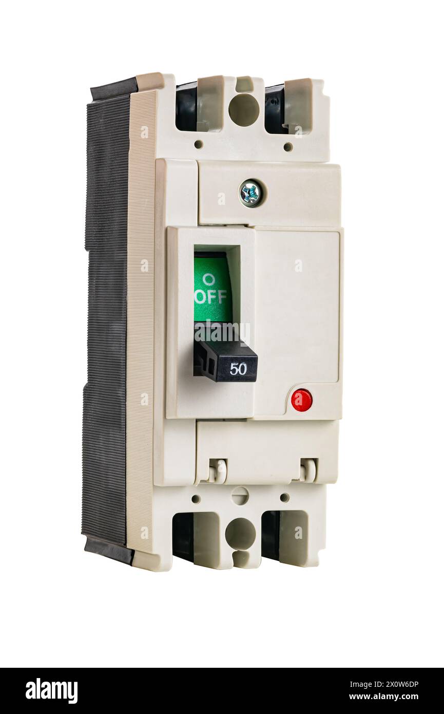 Front view of interior automatic circuit breaker isolated on white ...