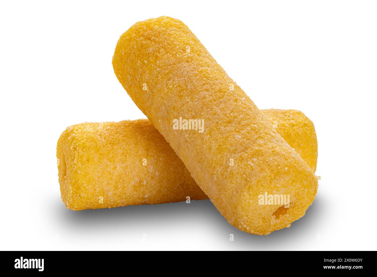 Closeup view of dried crispy roller corn snack isolated on white ...