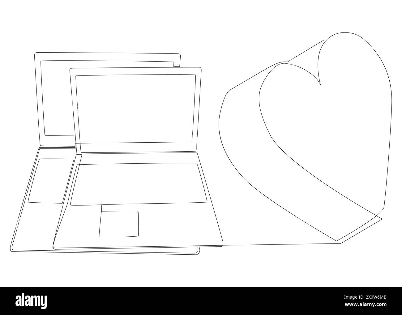 One continuous line of Laptop with Heart. Thin Line Illustration vector ...