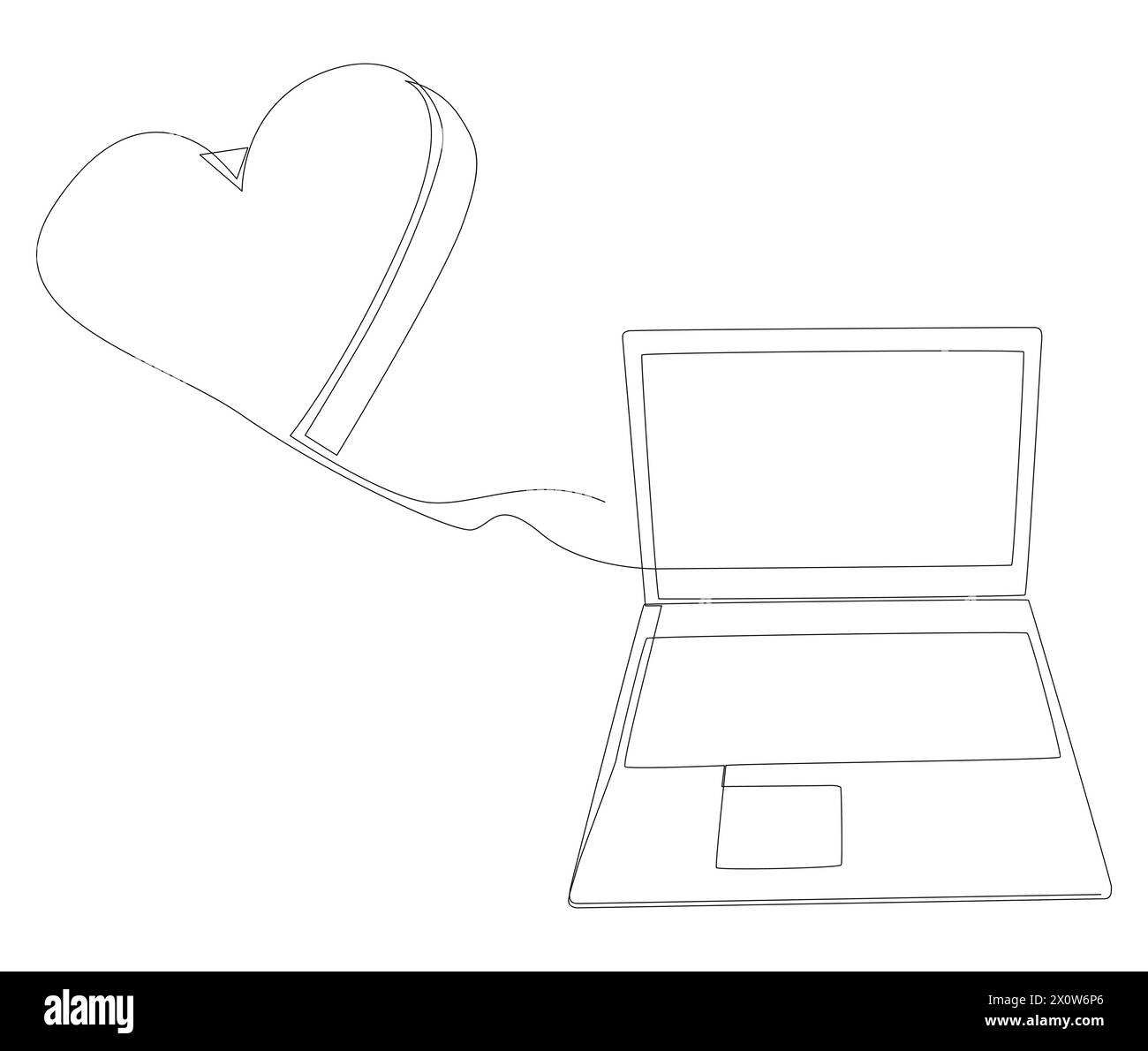 One continuous line of Laptop with Heart. Thin Line Illustration vector ...