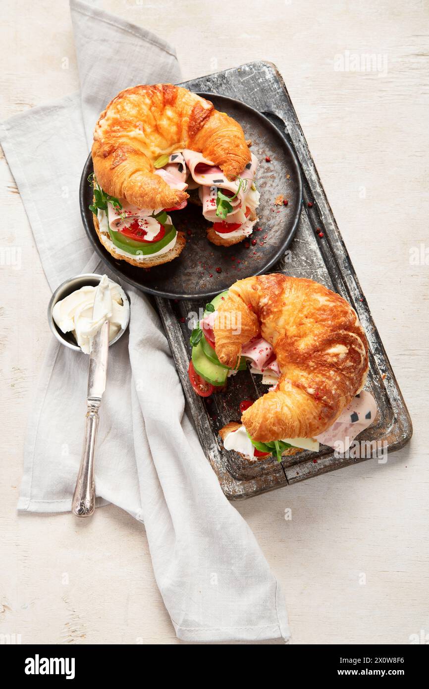 Salted healthy breakfast on light background. Fresh sandwich with ...