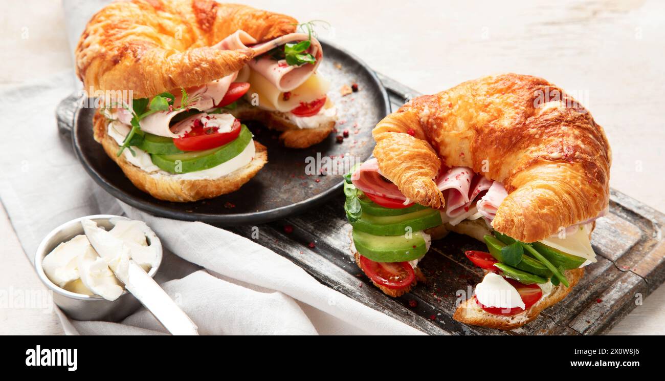 Salted healthy breakfast on light background. Fresh sandwich with ...