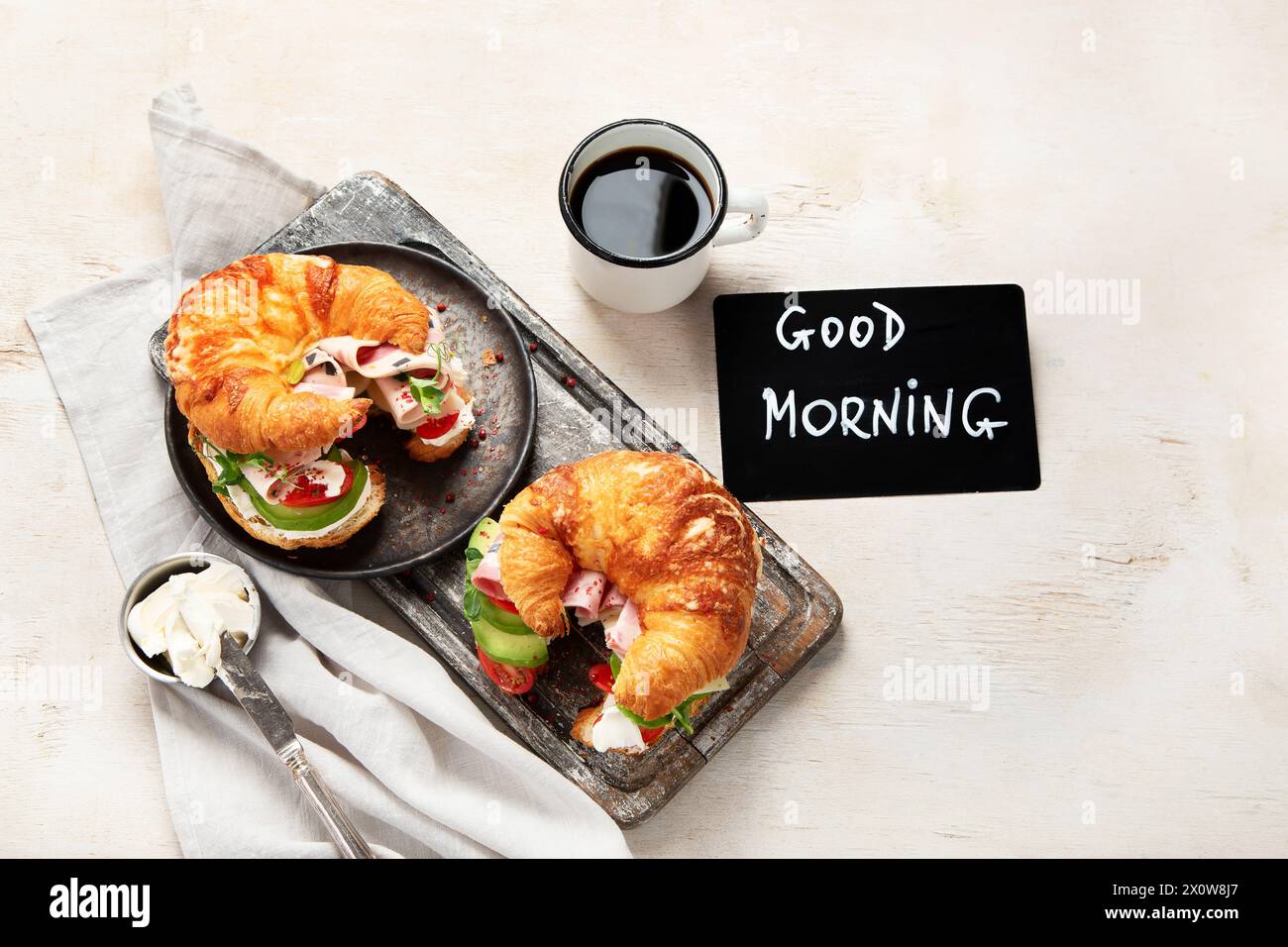 Salted healthy breakfast on light background. Fresh sandwich with ...