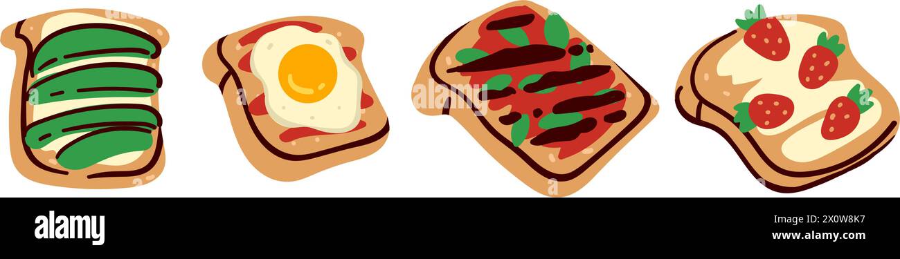 A vector selection of assorted topped toasts, deliciously detailed ...