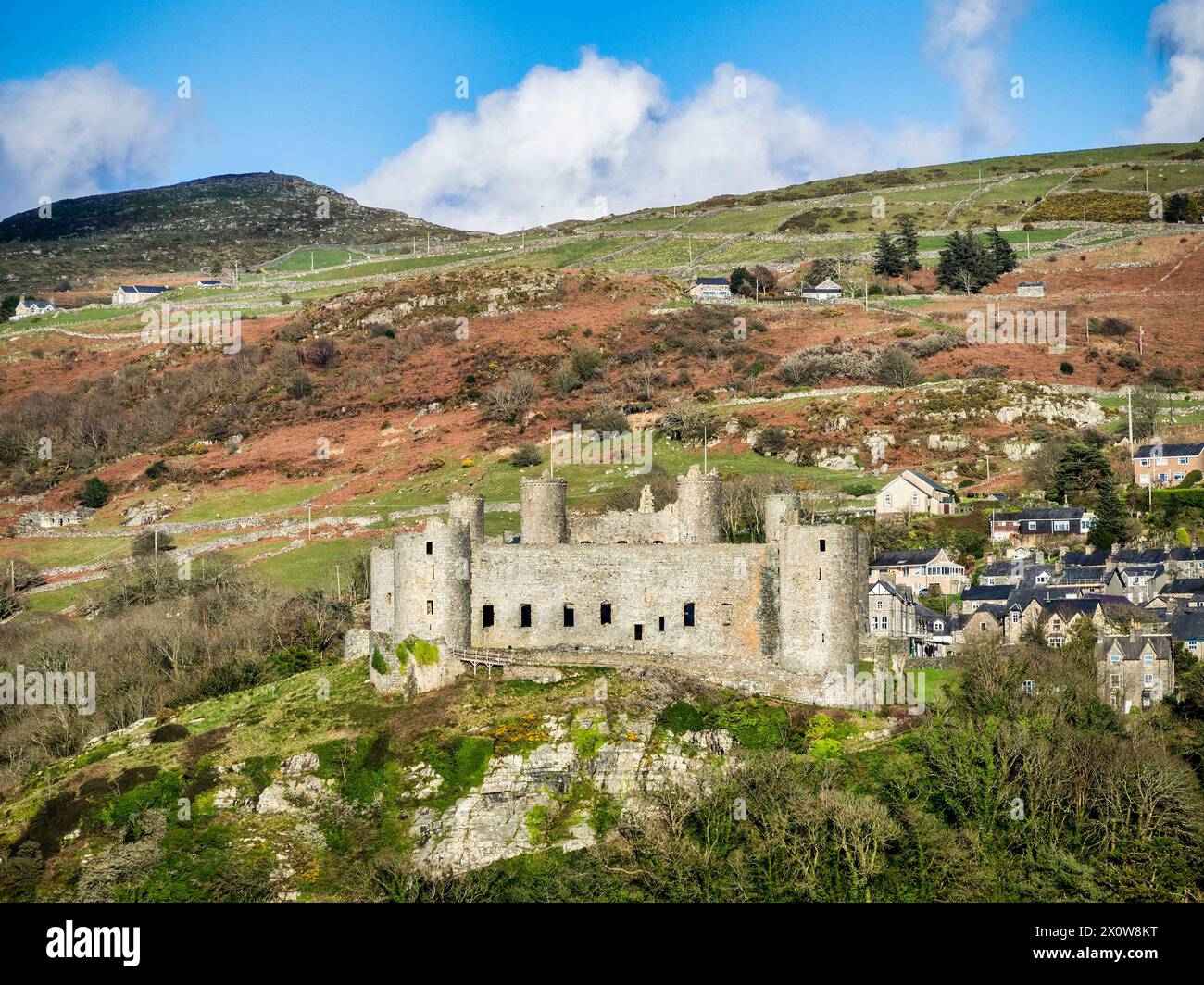 14 April 2023: Harlech, Gwynedd, Wales - View of Harlech Castle from ...
