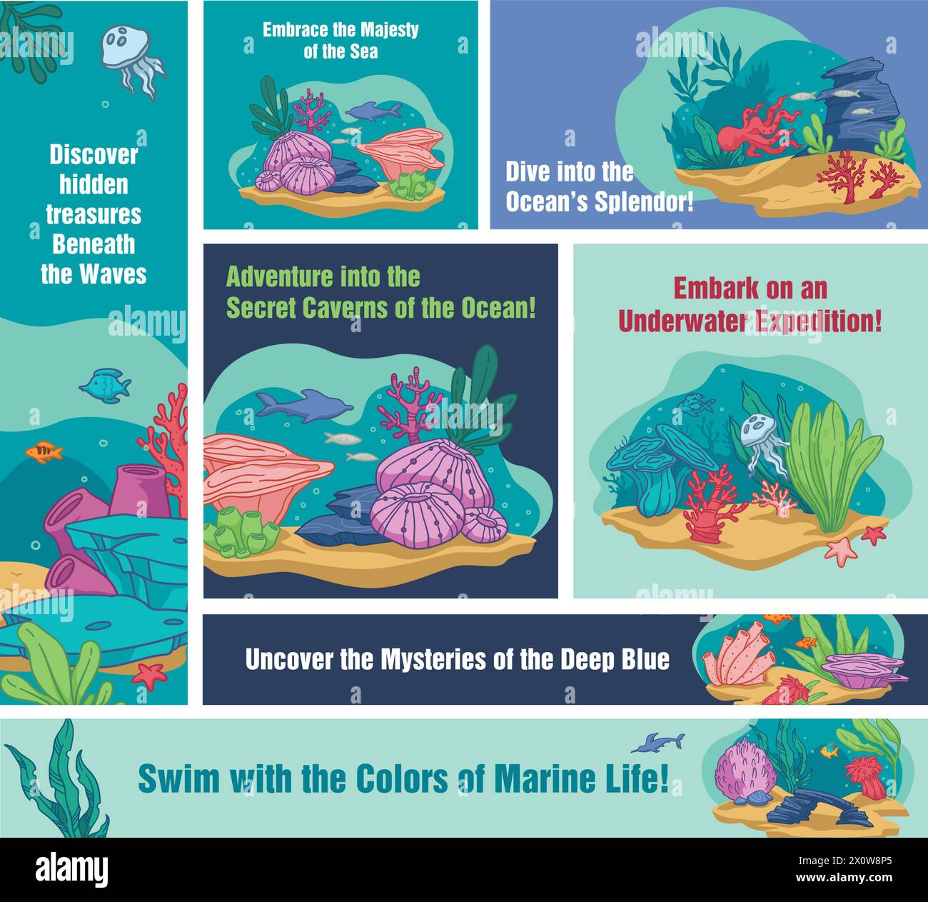 Vibrant Ocean Life Poster Series Vector Stock Vector Image & Art - Alamy