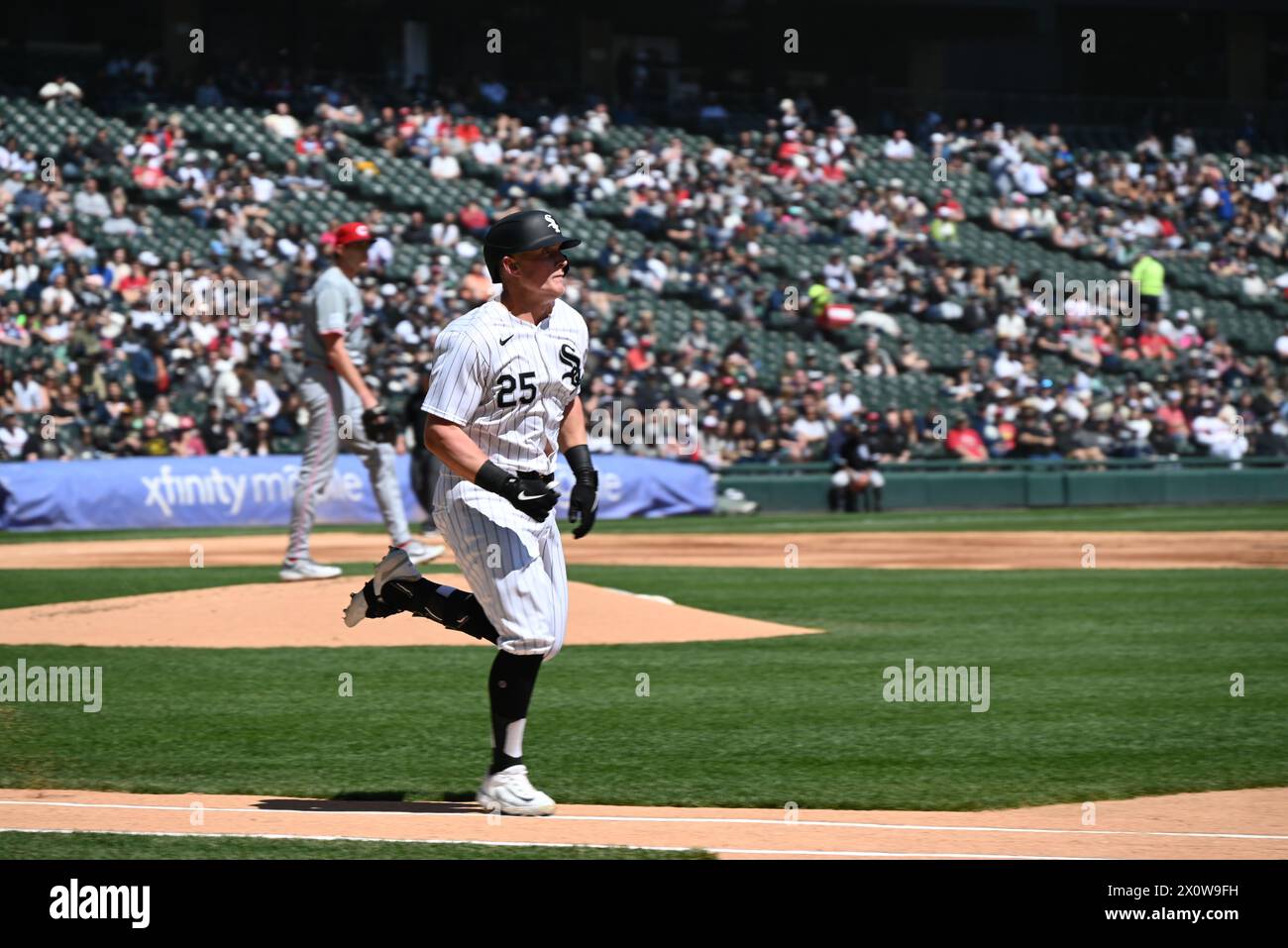 Chicago, United States. 13th Apr, 2024. Andrew Vaughn runs to first ...