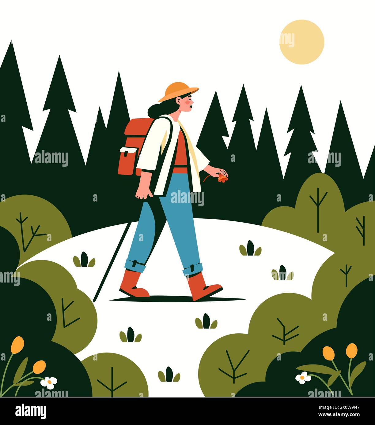 Hiker in path background Stock Vector Images - Alamy