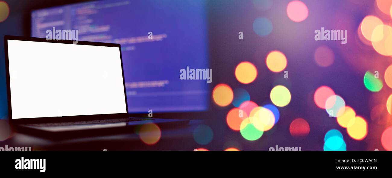 Cyber space concept. programming code on computer screen Stock Photo ...