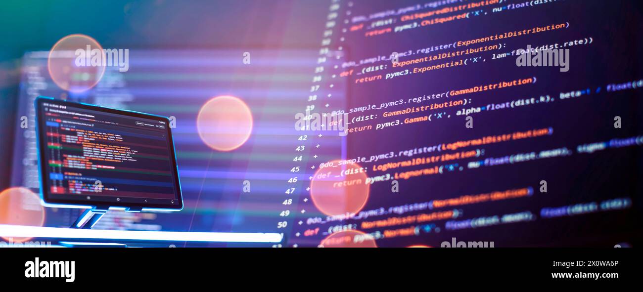 Cyber space concept. programming code on computer screen Stock Photo ...