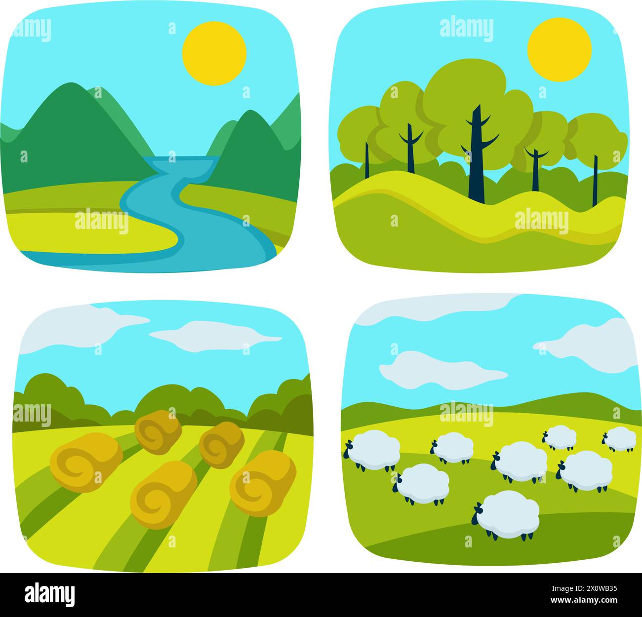 Landscape rolling hills trees Cut Out Stock Images & Pictures - Alamy